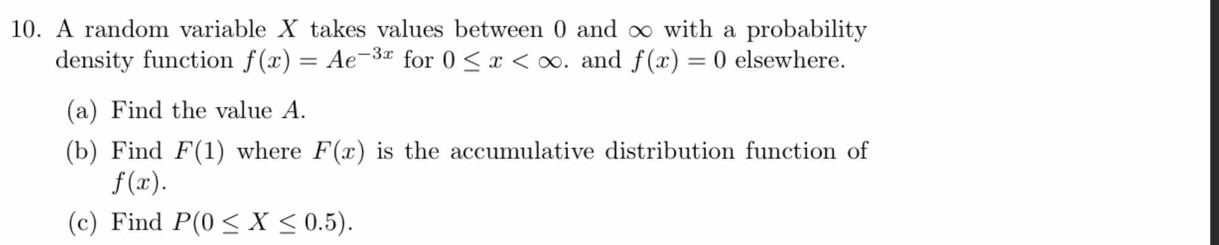 Solved A random variable x ﻿takes values between 0 ﻿and ∞ | Chegg.com