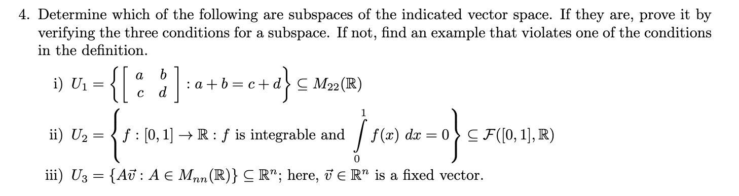 Solved Determine which of the following are subspaces of the | Chegg.com