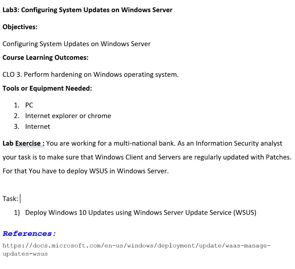 Lab3: Configuring System Updates on Windows Server | Chegg.com