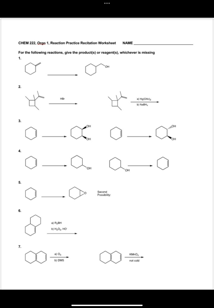 Solved CHEM 222, Orgo 1, Reaction Practice Recitation | Chegg.com