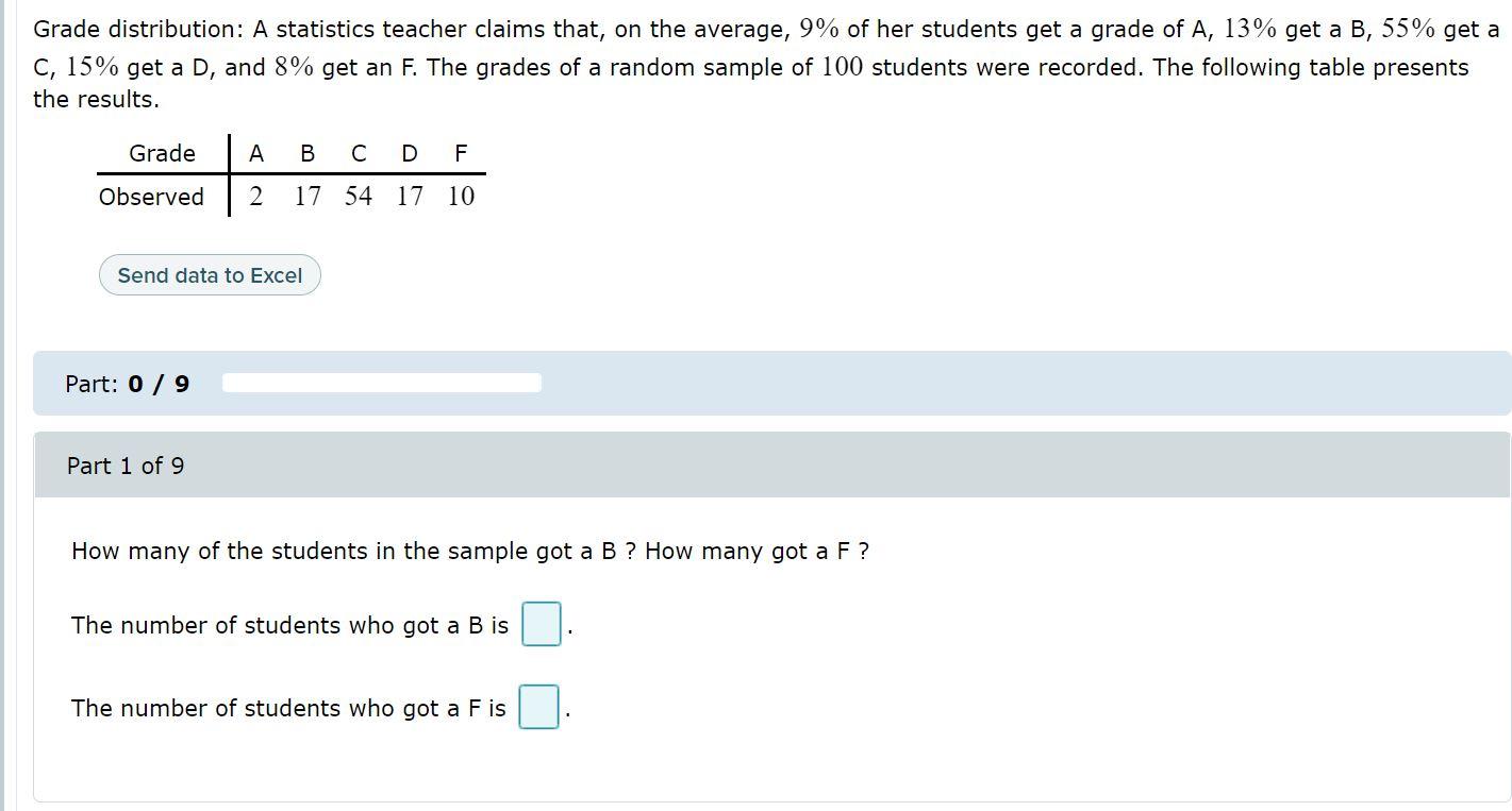 [Solved]: Grade distribution: A statistics teacher claims