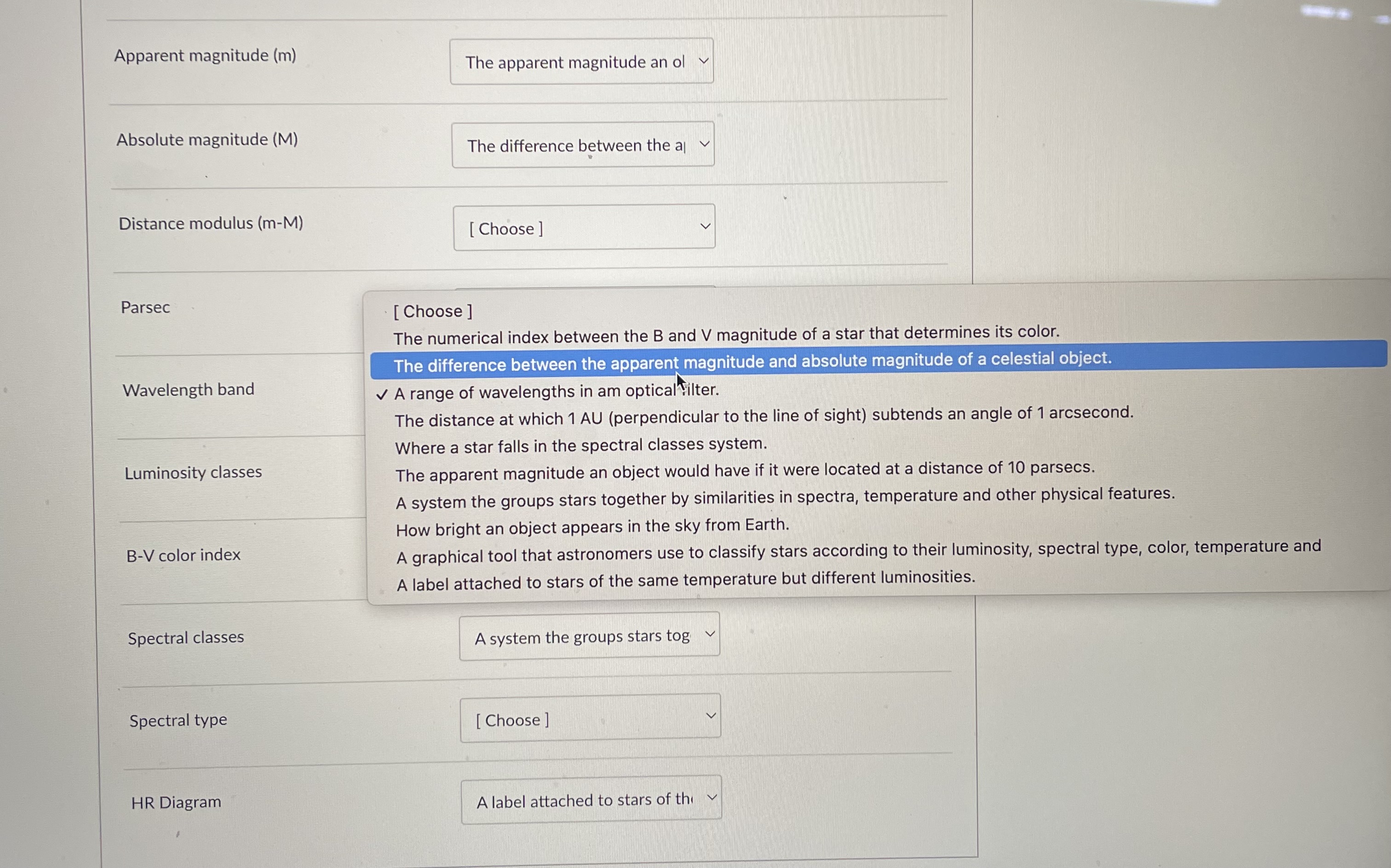 Solved Apparent magnitude (m) Absolute magnitude (M) | Chegg.com