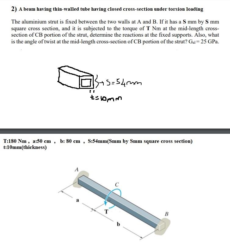 Solved 2) A beam having thin-walled tube having closed | Chegg.com
