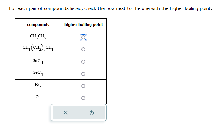 Solved For each pair of compounds listed, check the box next | Chegg.com