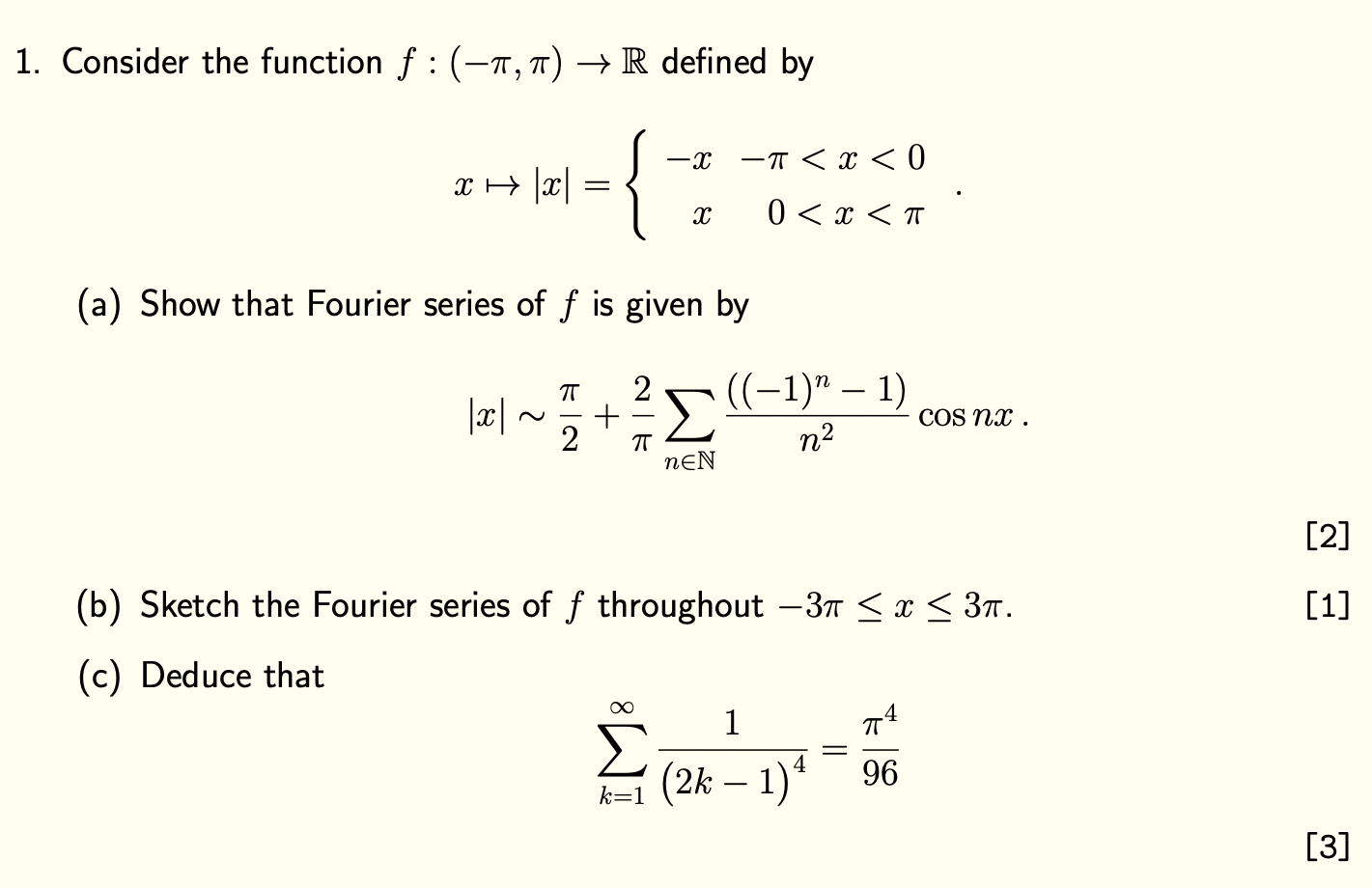 Solved 1. Consider the function f:(−π,π)→R defined by | Chegg.com
