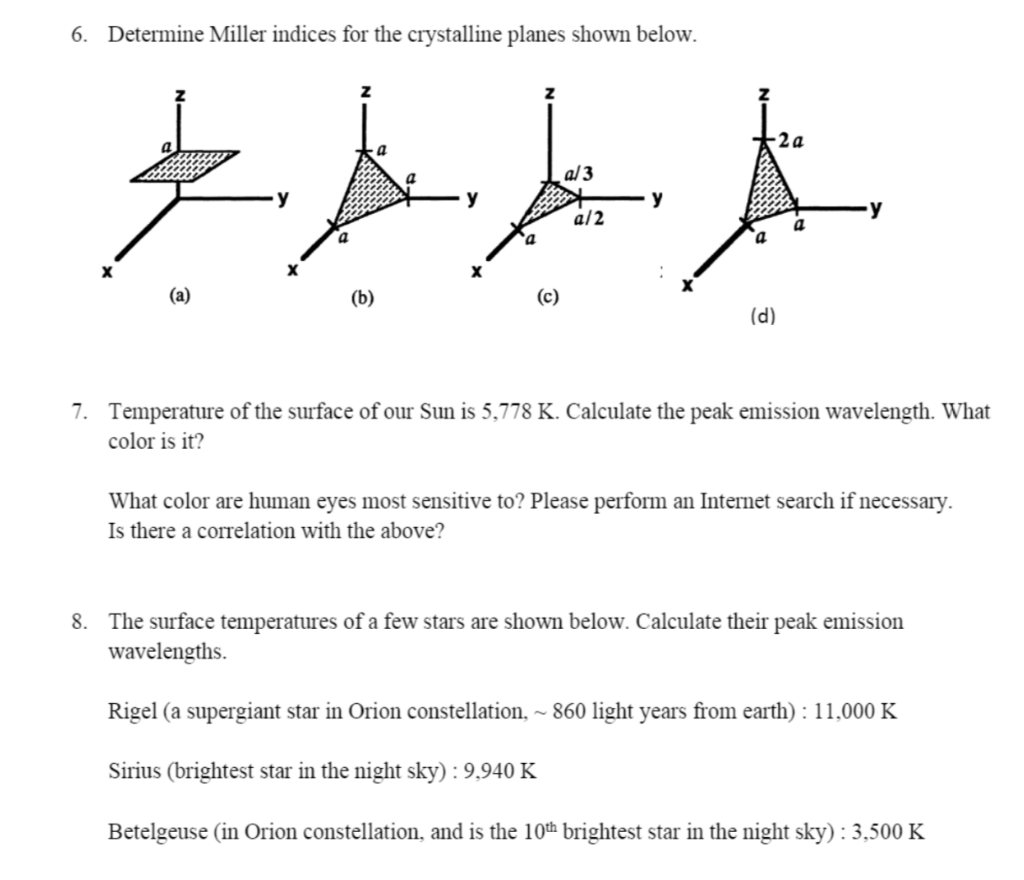 Solved 6. Determine Miller indices for the crystalline | Chegg.com