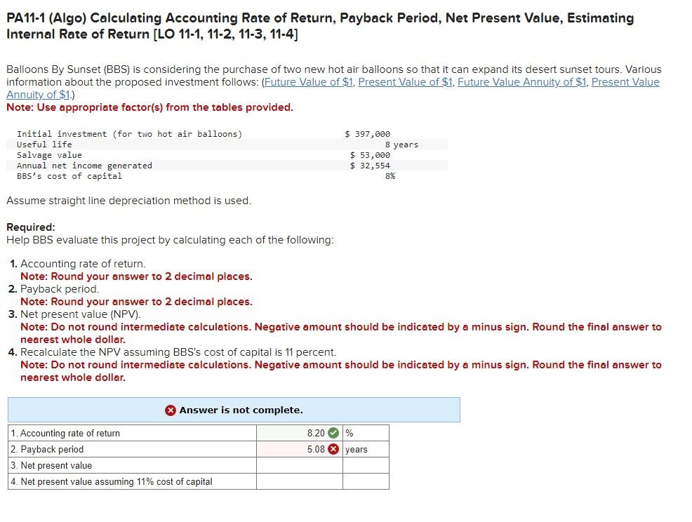 Solved PA11-1 (Algo) Calculating Accounting Rate of Return, | Chegg.com