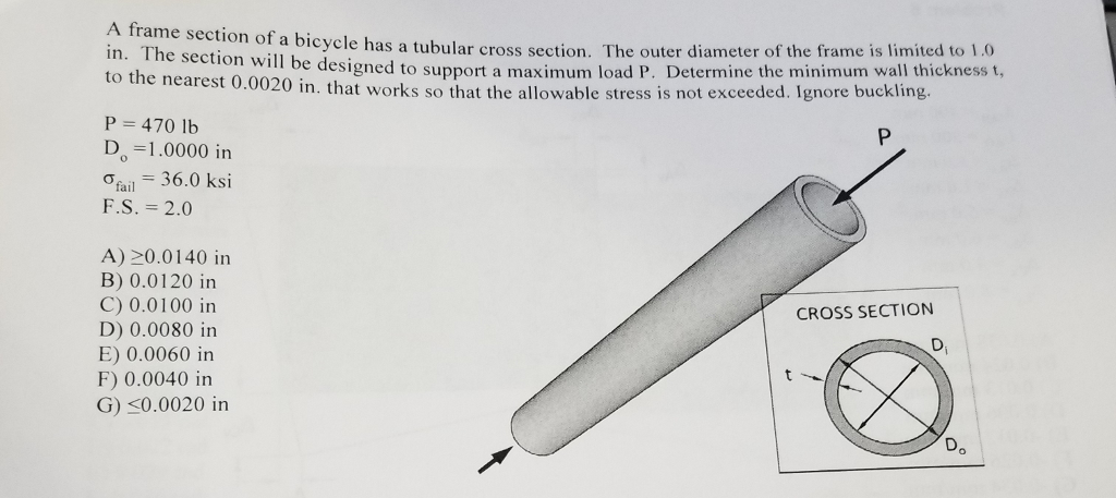 Solved A frame section of a bicycle has a tubular cross | Chegg.com
