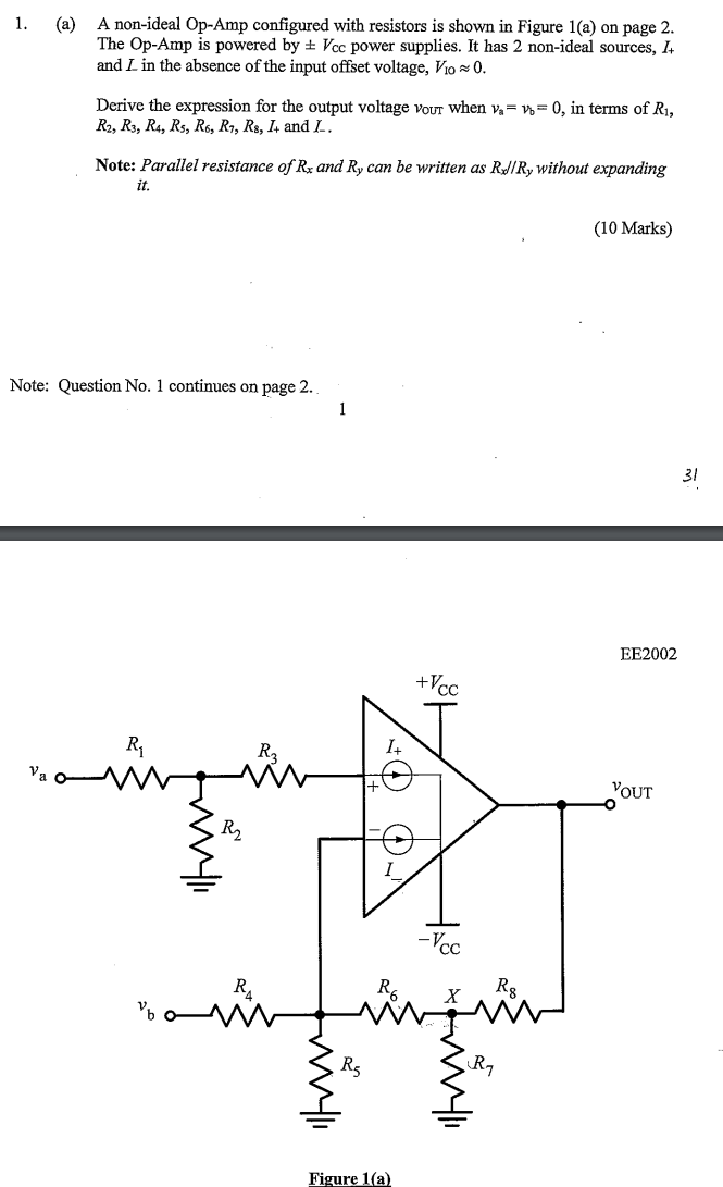 Solved 1. (a) A non-ideal Op-Amp configured with resistors | Chegg.com