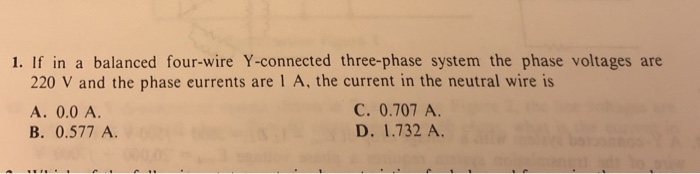 Solved 1. If in a balanced four-wire Y-connected three-phase | Chegg.com