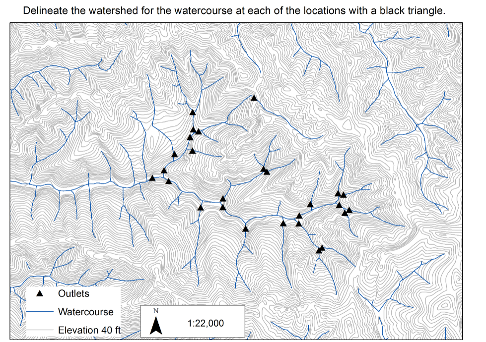 Solved Delineate the watershed for the watercourse at each | Chegg.com