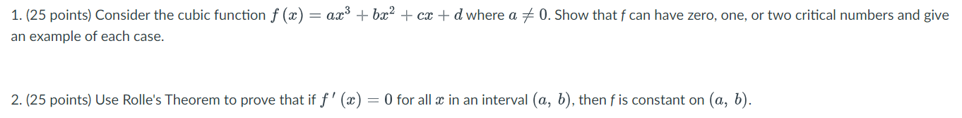 Solved 1. (25 points) Consider the cubic function | Chegg.com