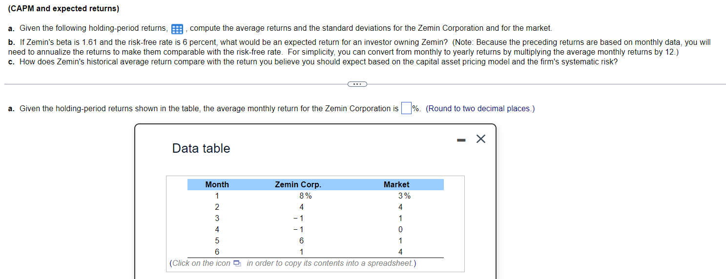 Solved (CAPM and expected returns)a. ﻿Given the following | Chegg.com