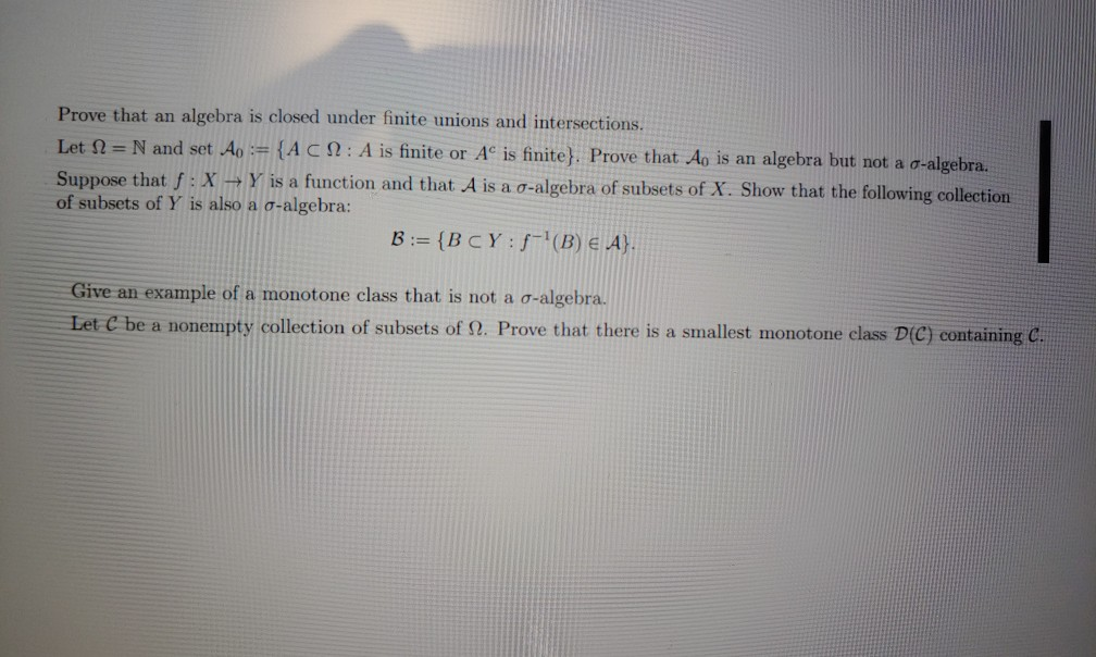 Solved algebra is closed under finite unions and | Chegg.com