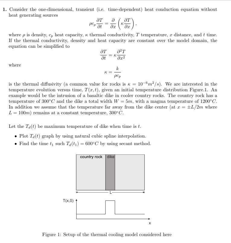 Solved 1. Consider the one-dimensional, transient (i.e. | Chegg.com