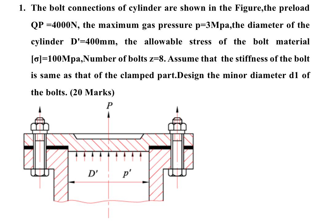 Solved 1. The bolt connections of cylinder are shown in the | Chegg.com