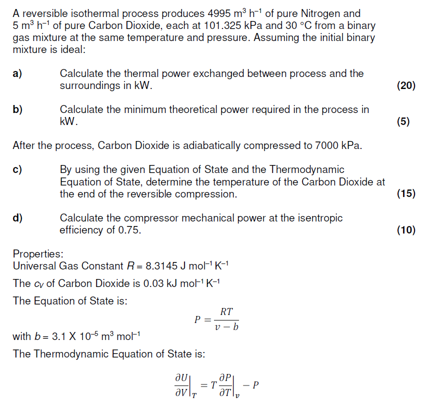 Solved A reversible isothermal process produces 4995 m3 h−1 | Chegg.com