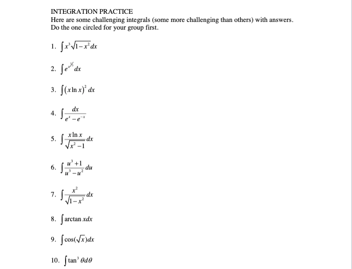 Solved INTEGRATION PRACTICE Here are some challenging | Chegg.com