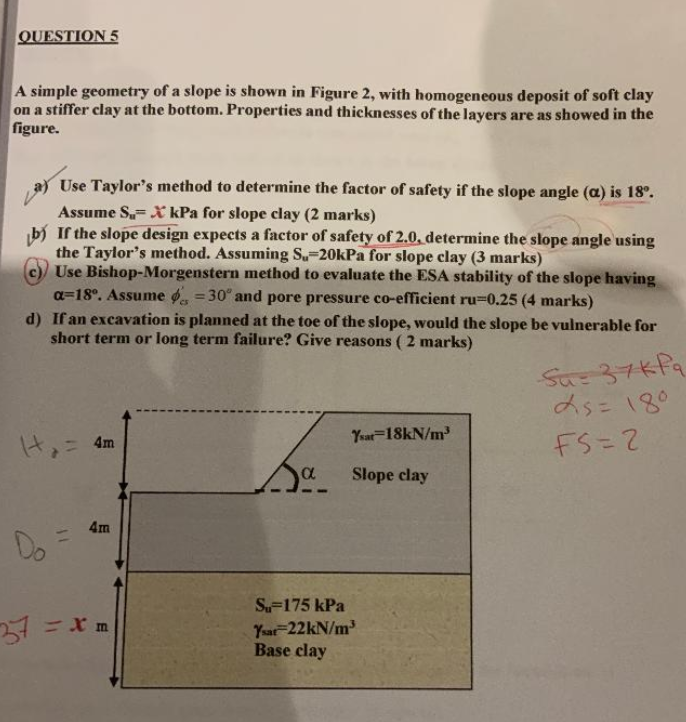 Solved QUESTION 5 A simple geometry of a slope is shown in | Chegg.com