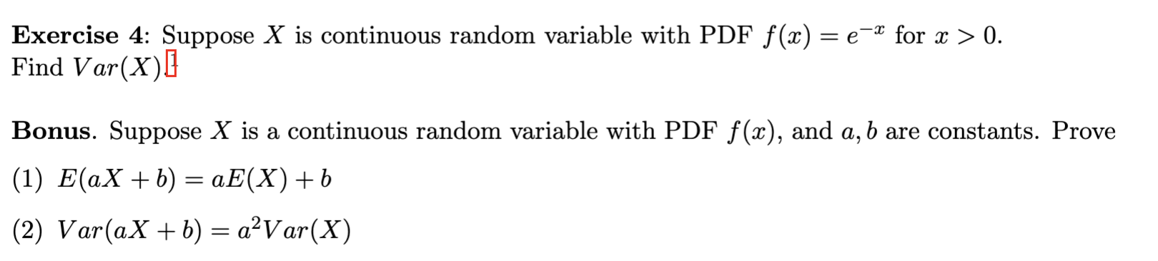 Solved Exercise 4: Suppose X is continuous random variable | Chegg.com