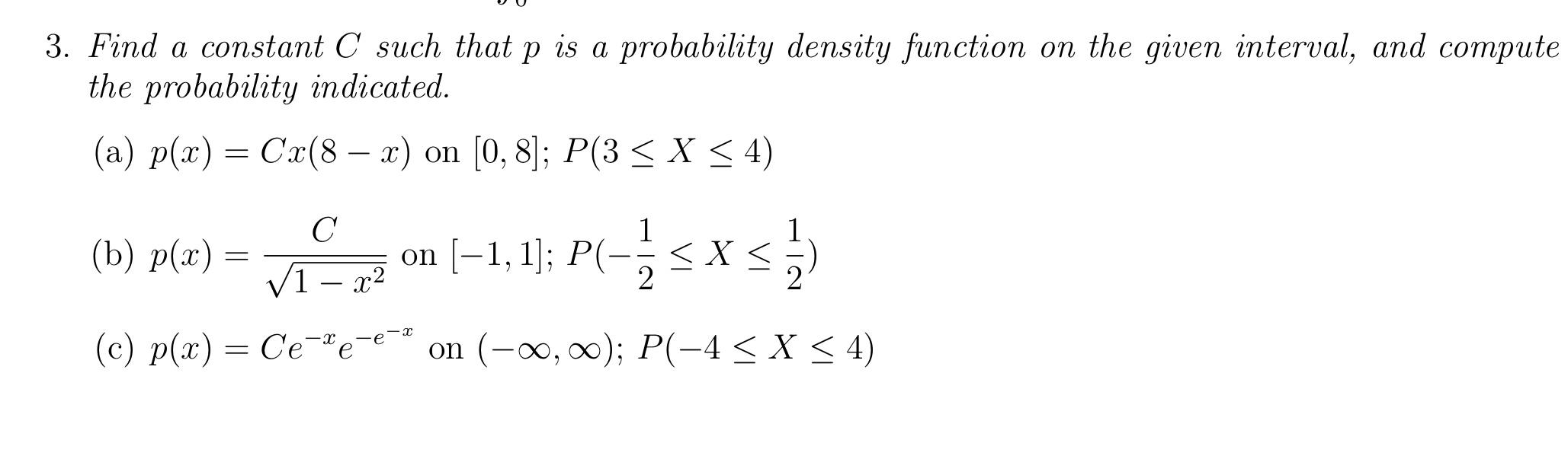 Solved 3. Find a constant C such that p is a probability | Chegg.com