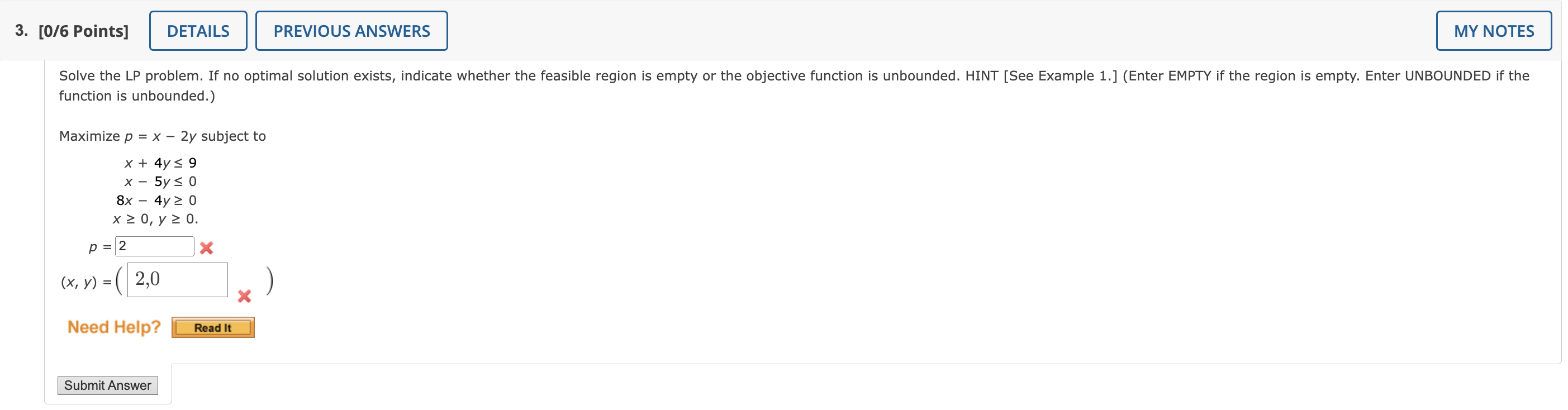 Solved function is unbounded.) Maximize p=x−2y subject to | Chegg.com