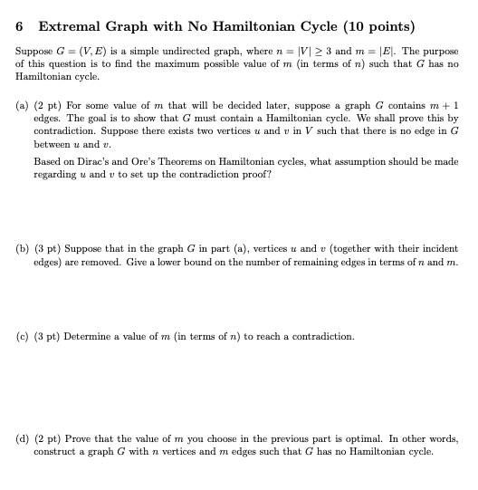 6 Extremal Graph with No Hamiltonian Cycle (10 | Chegg.com
