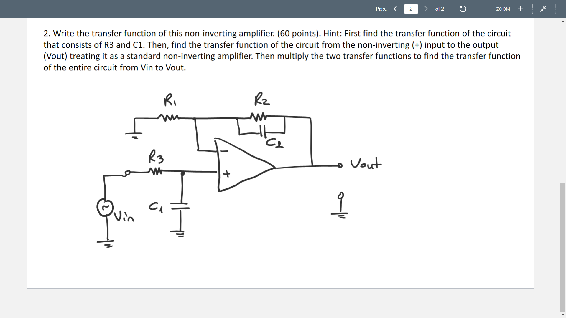 Solved 2 Write The Transfer Function Of This Non Inverting 7050