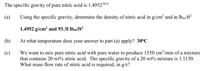 Solved The specific gravity of pure nitric acid is 1.4952304 | Chegg.com