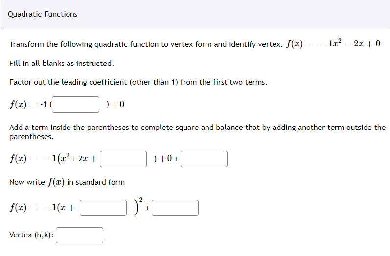 Solved Quadratic Functions 2x + 0 Transform the following | Chegg.com