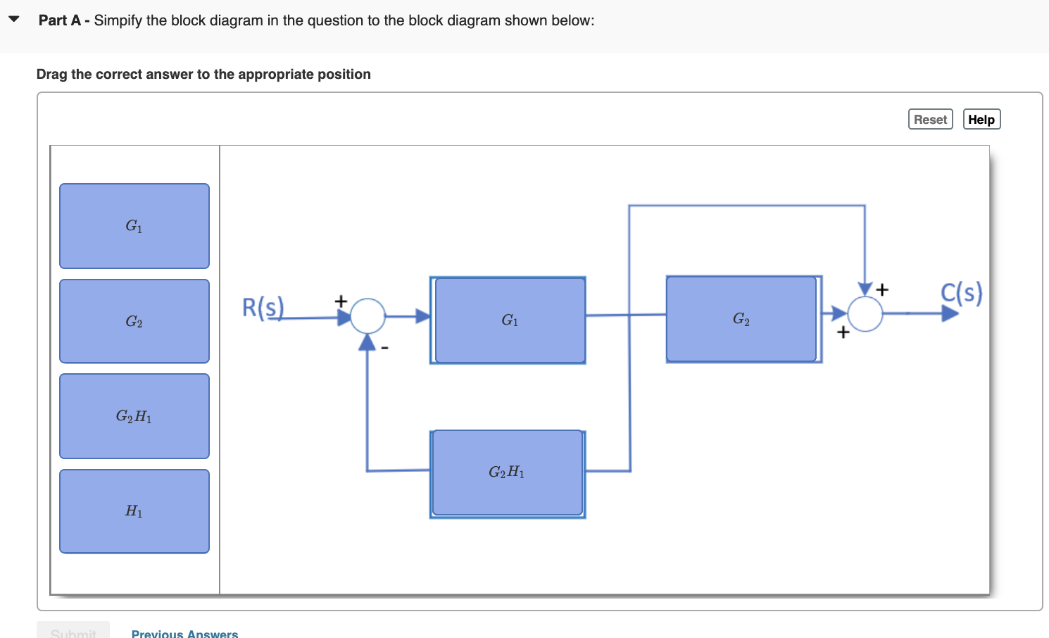 Solved Simplify using block reduction method + C(s) R(s) G1 | Chegg.com