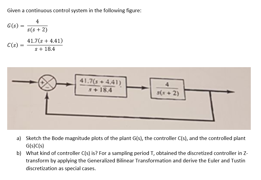 Solved Given a continuous control system in the following | Chegg.com
