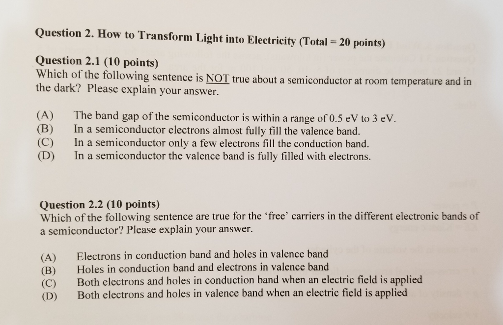 Solved Question 2. How to Transform Light into Electricity | Chegg.com