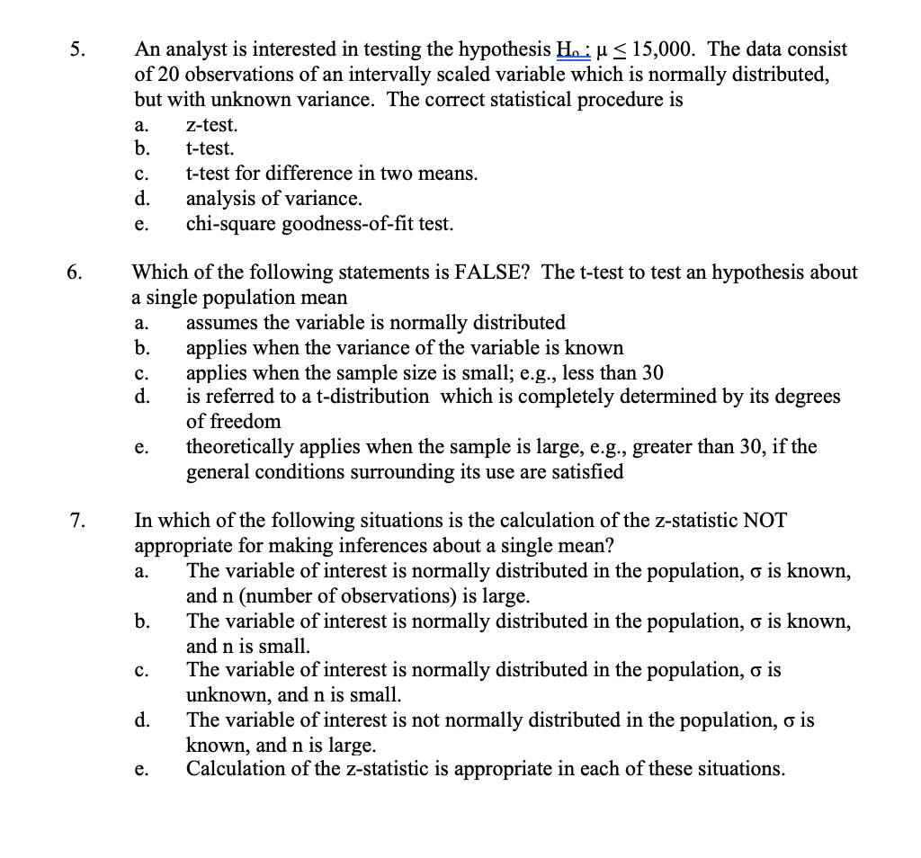 Solved 5. a. An analyst is interested in testing the | Chegg.com