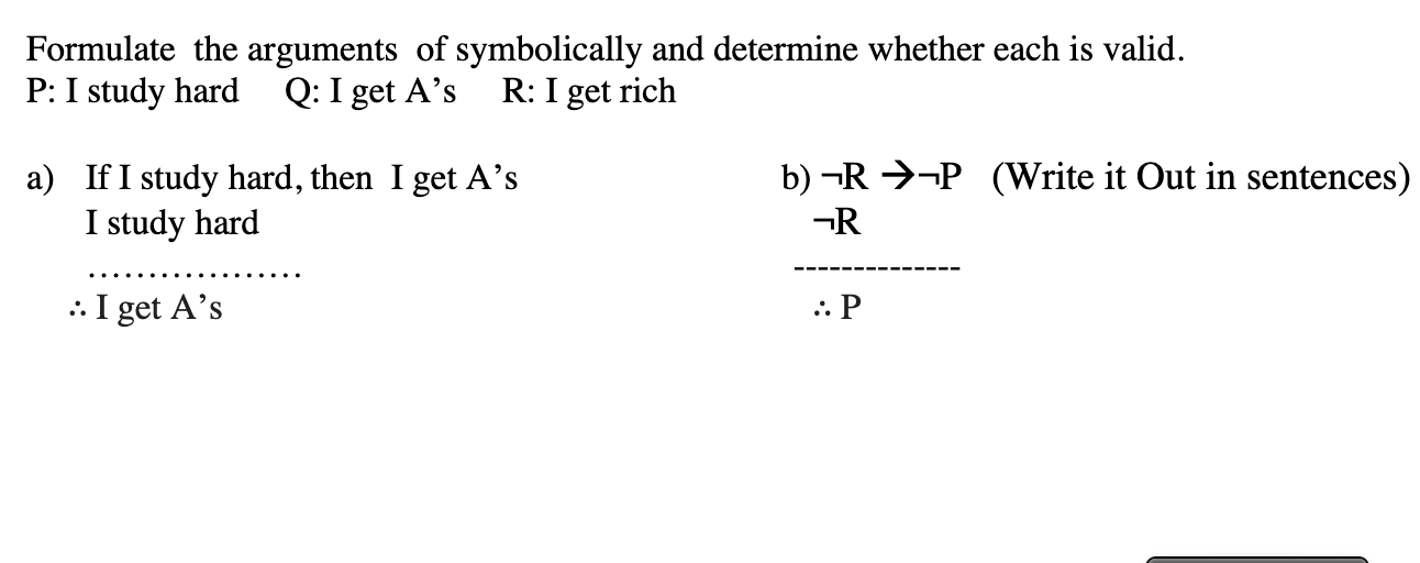 Solved Formulate the arguments of symbolically and determine | Chegg.com