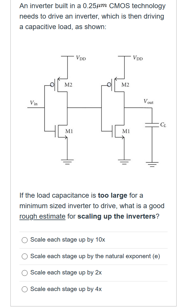 Solved An inverter built in a 0.25um CMOS technology needs | Chegg.com
