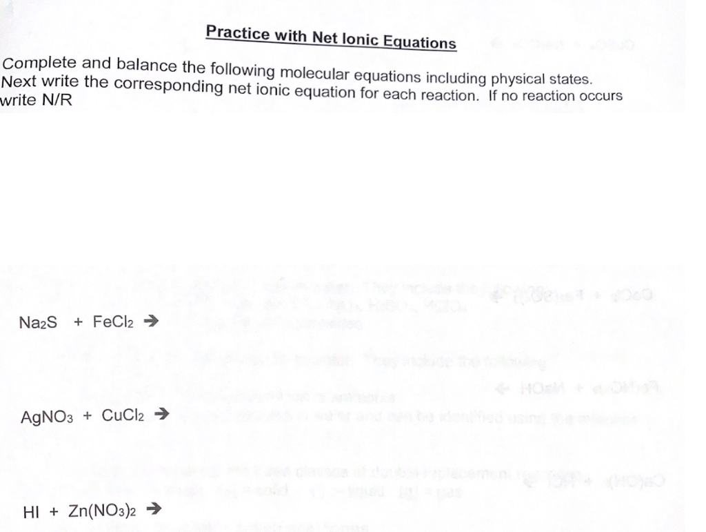 Solved Practice with Net lonic Equations Complete and | Chegg.com