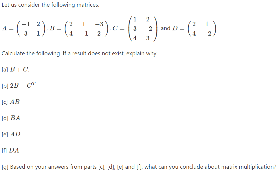 Solved Let us consider the following matrices. | Chegg.com