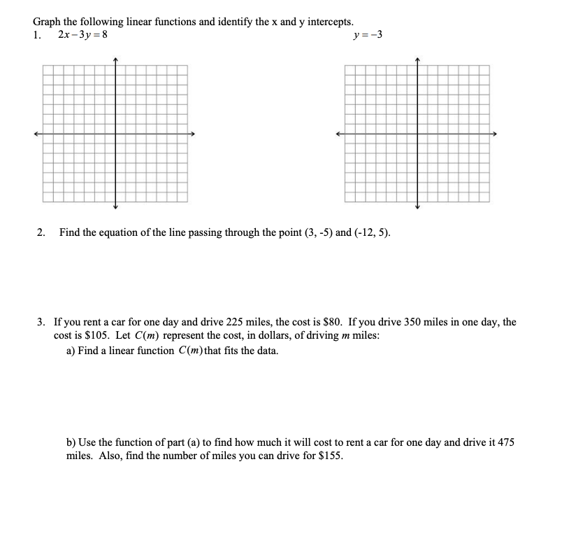 Solved Graph the following linear functions and identify the | Chegg.com