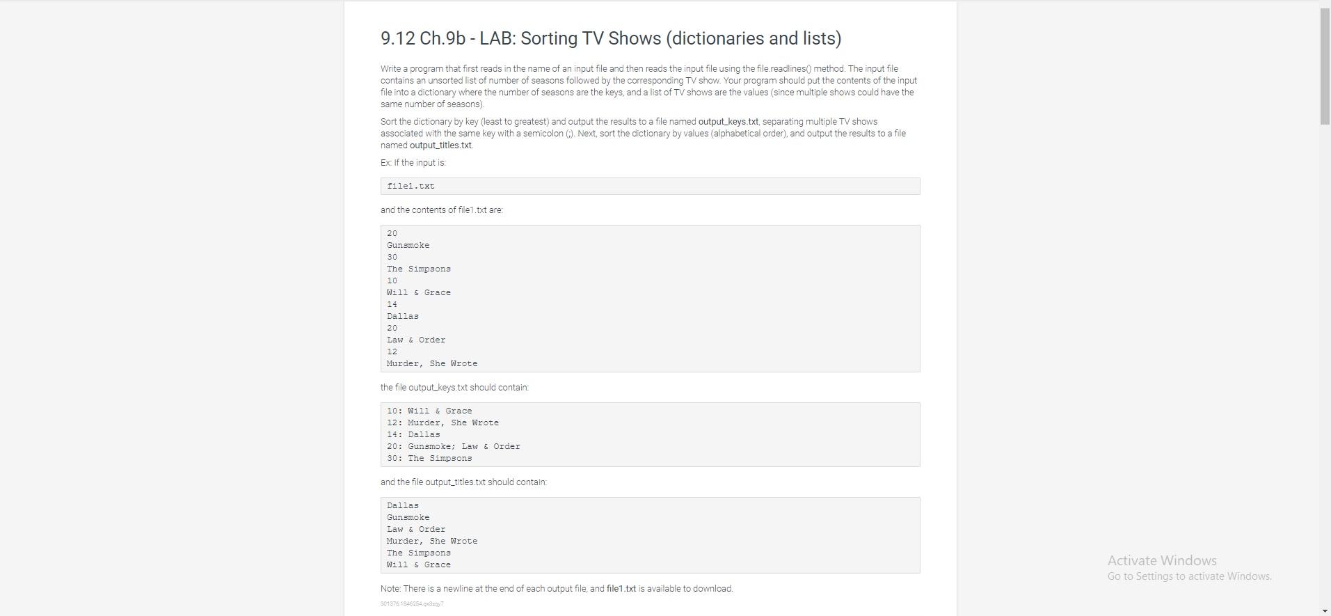 Solved 9.12 Ch.9b - LAB: Sorting TV Shows (dictionaries and | Chegg.com Solved 9.12 Ch.9b - LAB: Sorting TV Shows (dictionaries and | Chegg.com