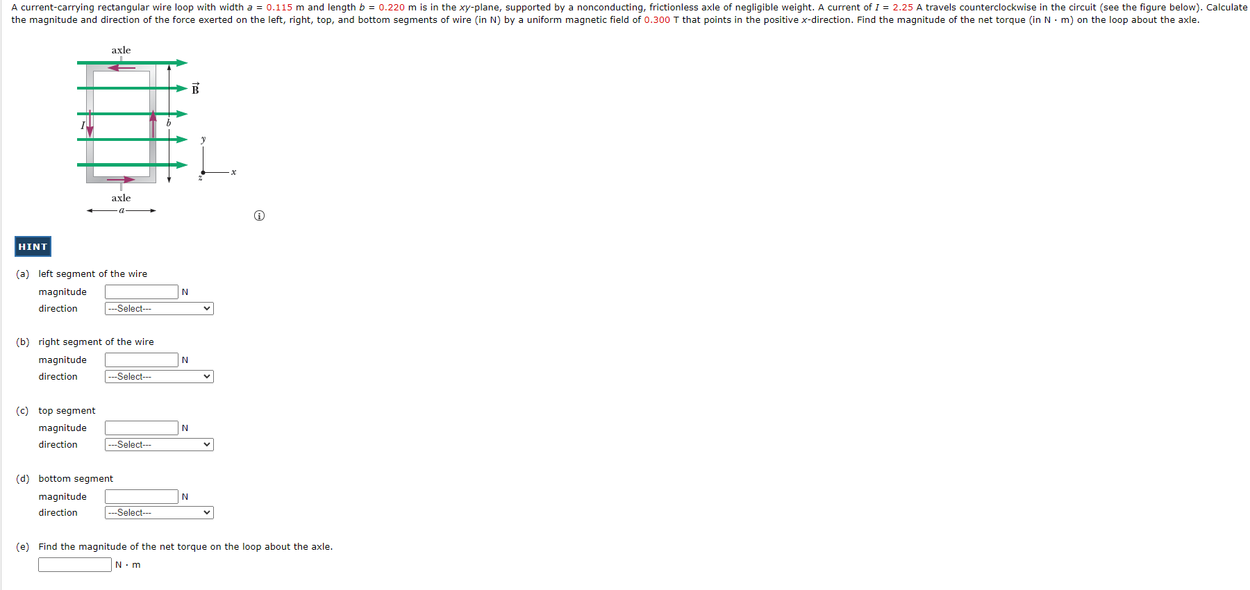 Solved A current-carrying rectangular wire loop with width a | Chegg.com