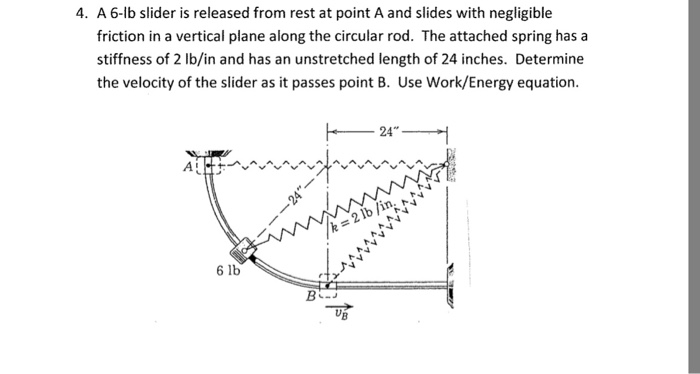 Solved 4. A 6-lb slider is released from rest at point A and | Chegg.com