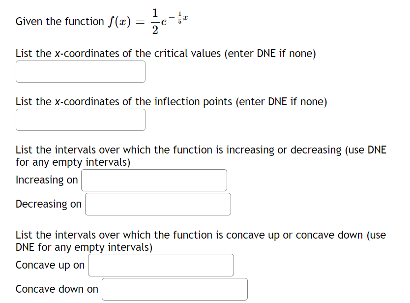 Solved Given the function f(x)=21e−51x List the | Chegg.com