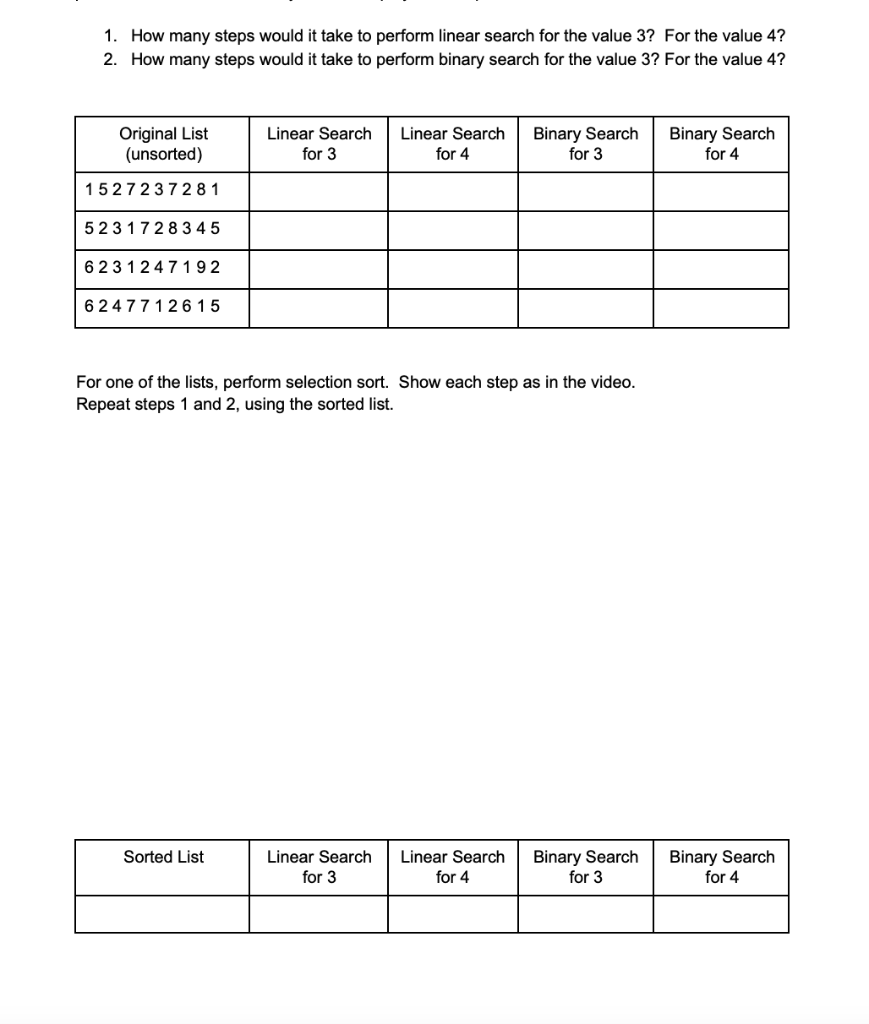 Solved 1. How many steps would it take to perform linear | Chegg.com