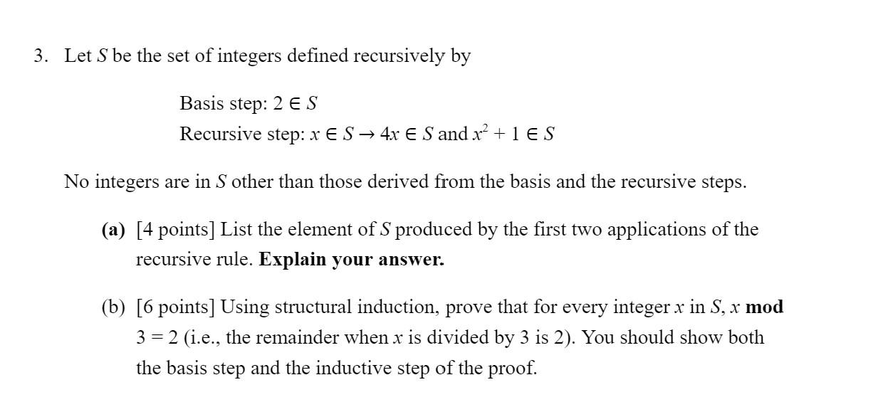 Solved 3. Let S be the set of integers defined recursively | Chegg.com