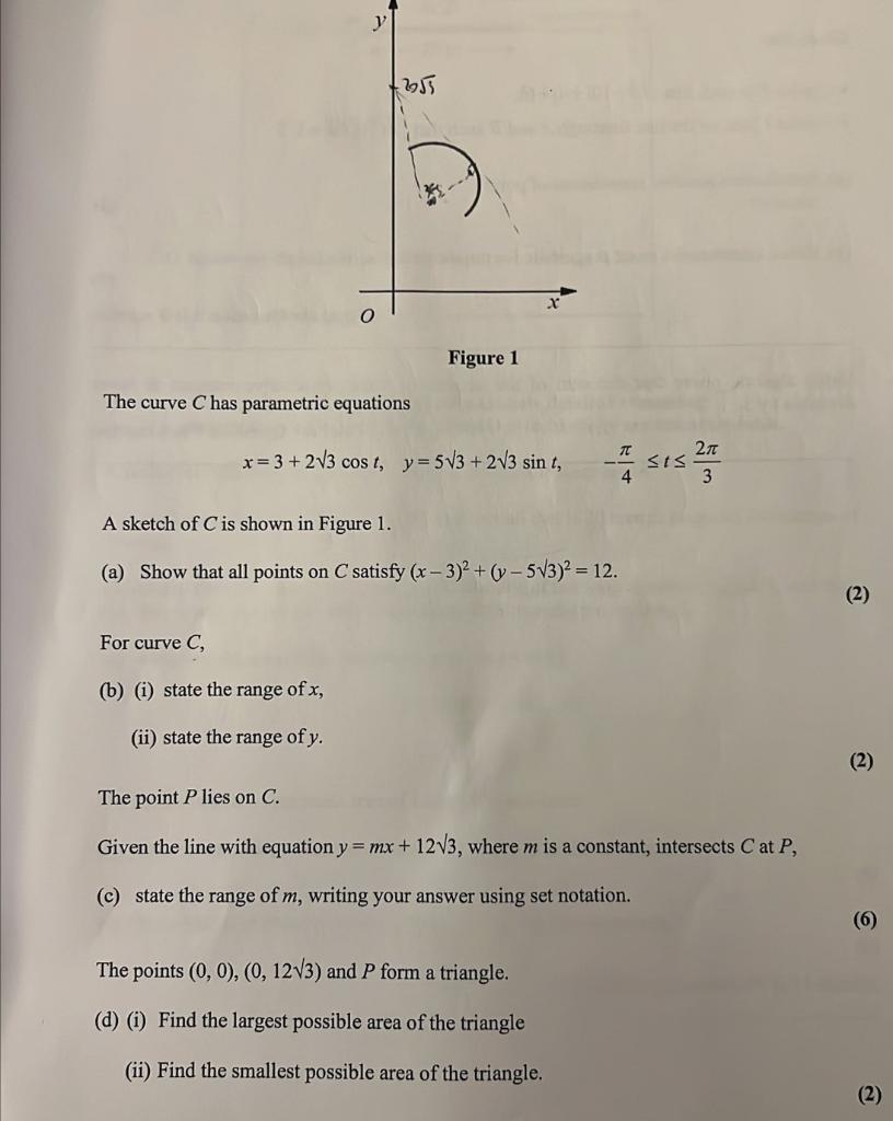 Solved Figure 1 The Curve C Has Parametric Equations