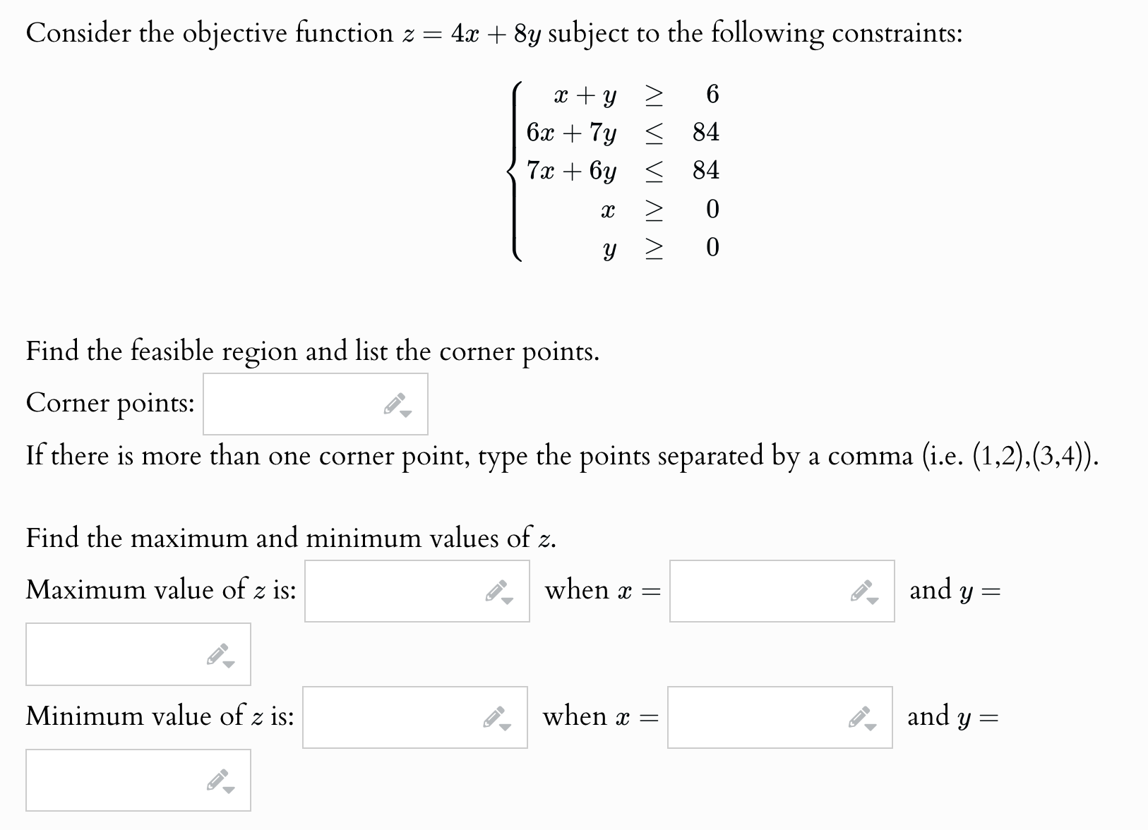 Consider The Objective Function Z 4x 8y subject To