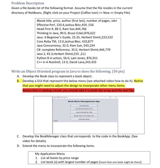 Problem Description Given a file books.txt of the | Chegg.com