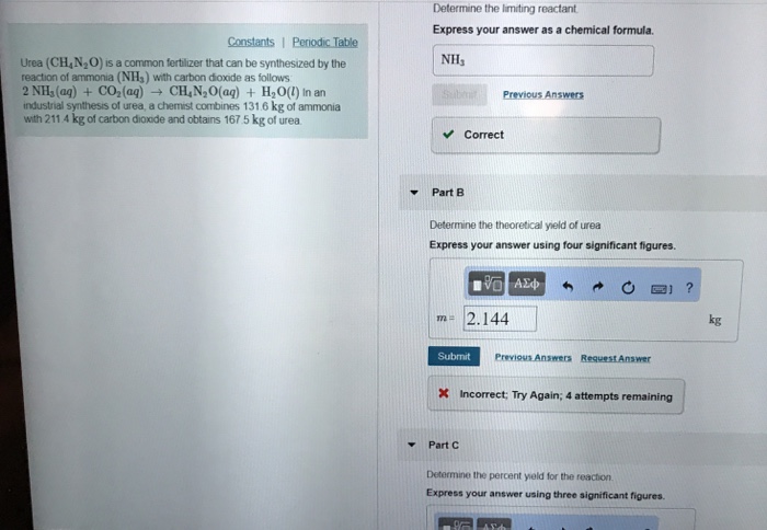 Solved Determine the limiting reactant Express your answer | Chegg.com