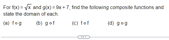 Solved For f(x)=x and g(x)=9x+7, find the following | Chegg.com